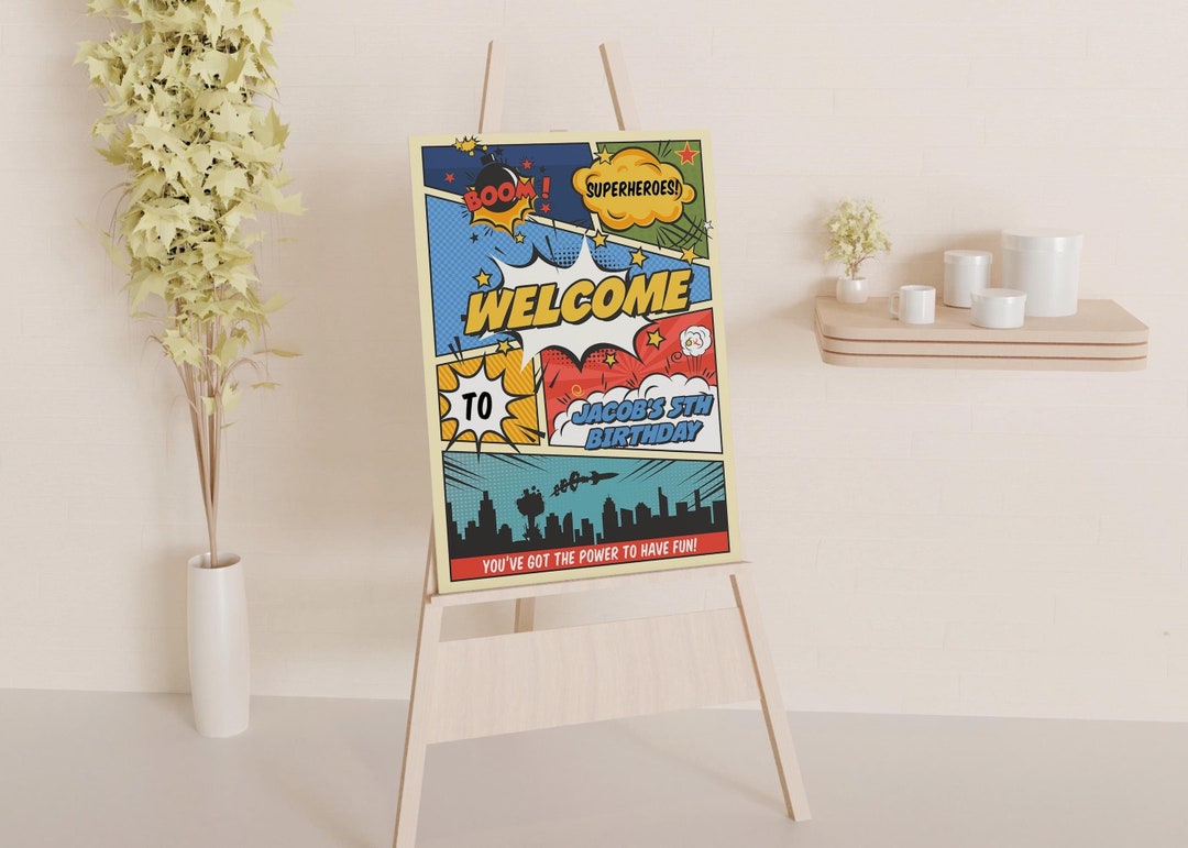 Superhero Birthday Welcome Sign, Comic Book Sign, Editable Sign ...