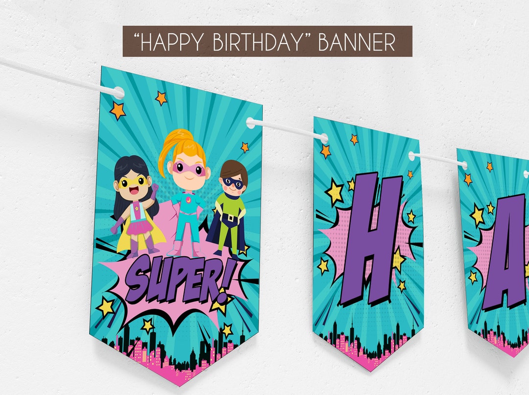 Superhero Girl Happy Birthday Banner Digital Download, Superhero ...