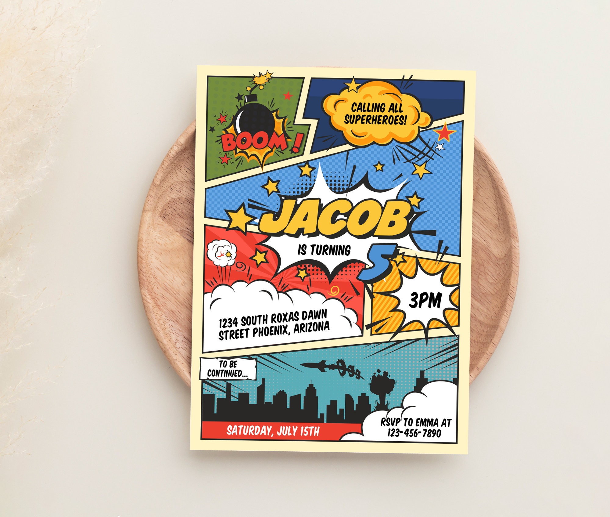 Superhero Invitation, Comic Birthday Party Invitation, Editable ...