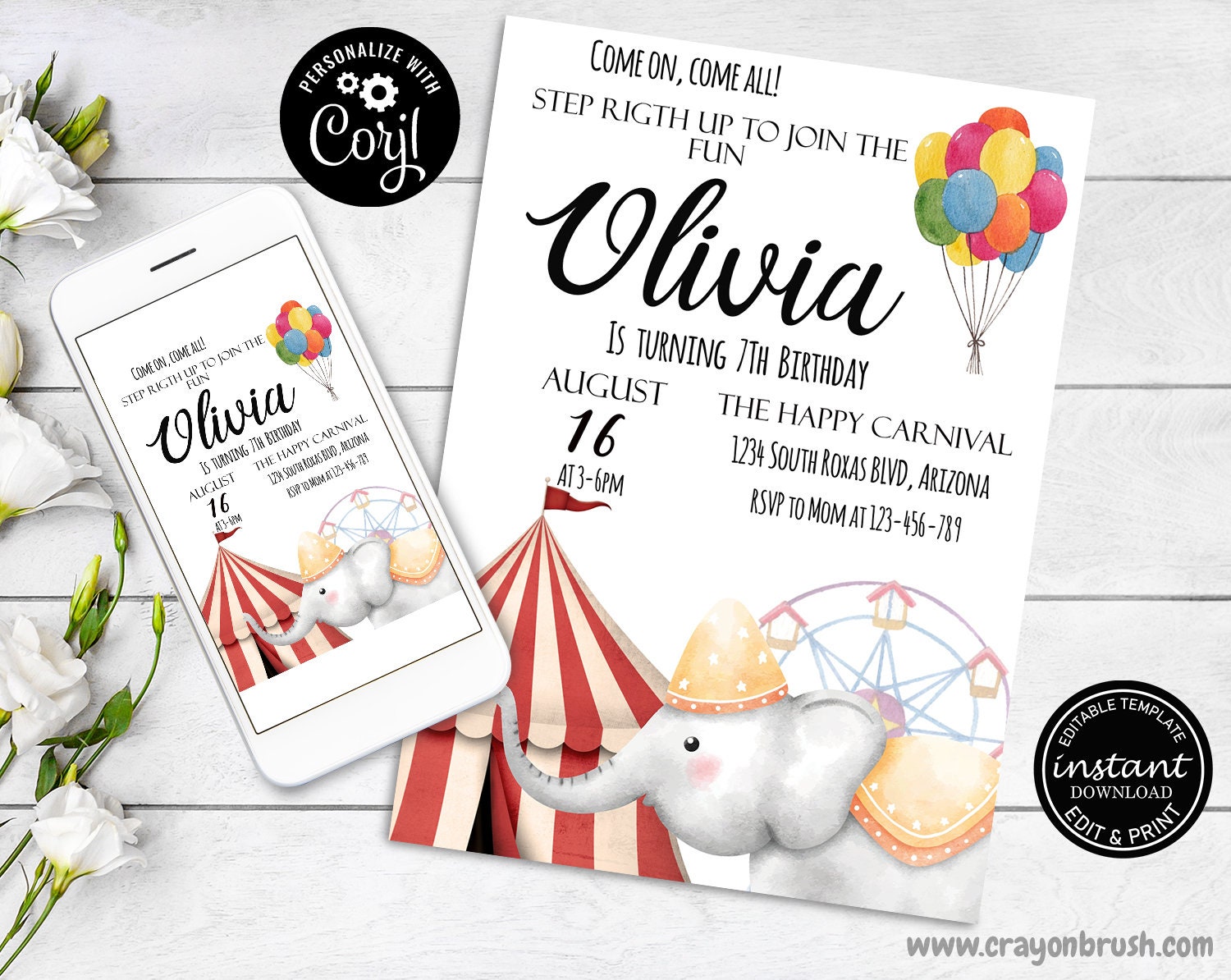 Invitación de circo invitación de fiesta de cumpleaños de - Etsy México