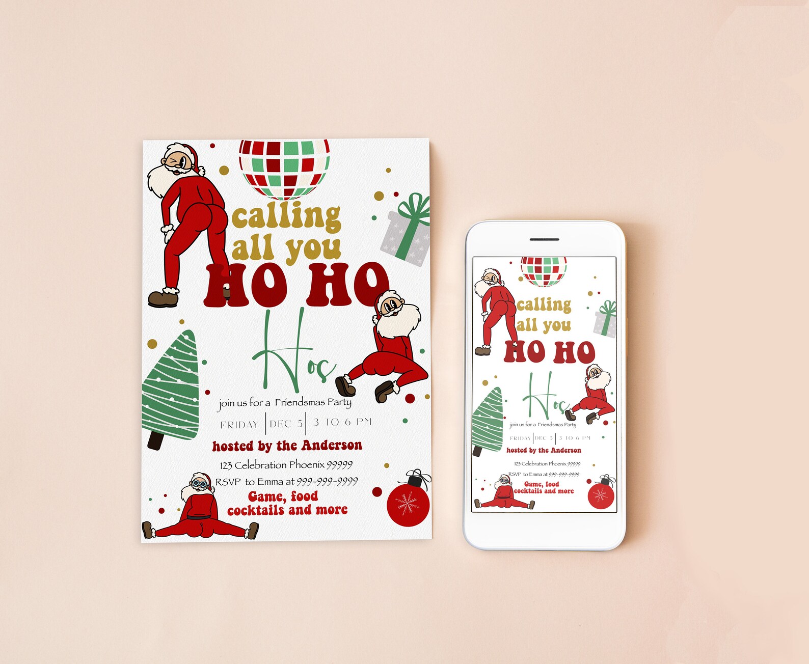Friendsmas Funny Invitation Template, Editable Digital Christmas Invite ...