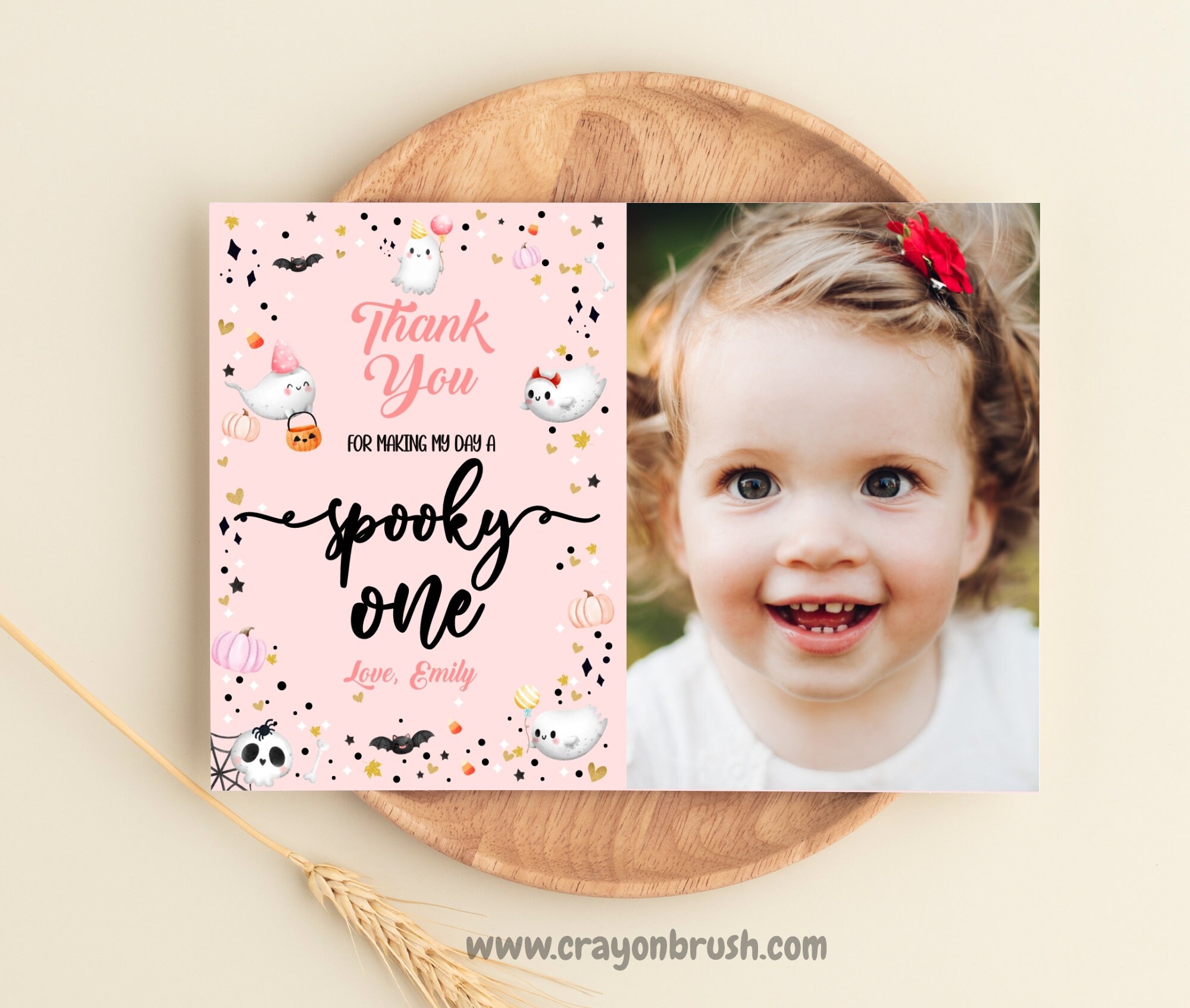 Editable Spooky Thank You Card, Pink Halloween Ghost Birthday Party ...