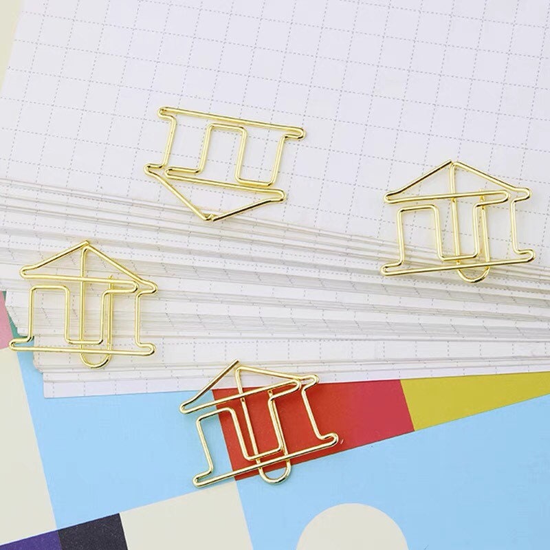 Cartoon Golden House Paper Clips /house Metal Paper Clips - Etsy