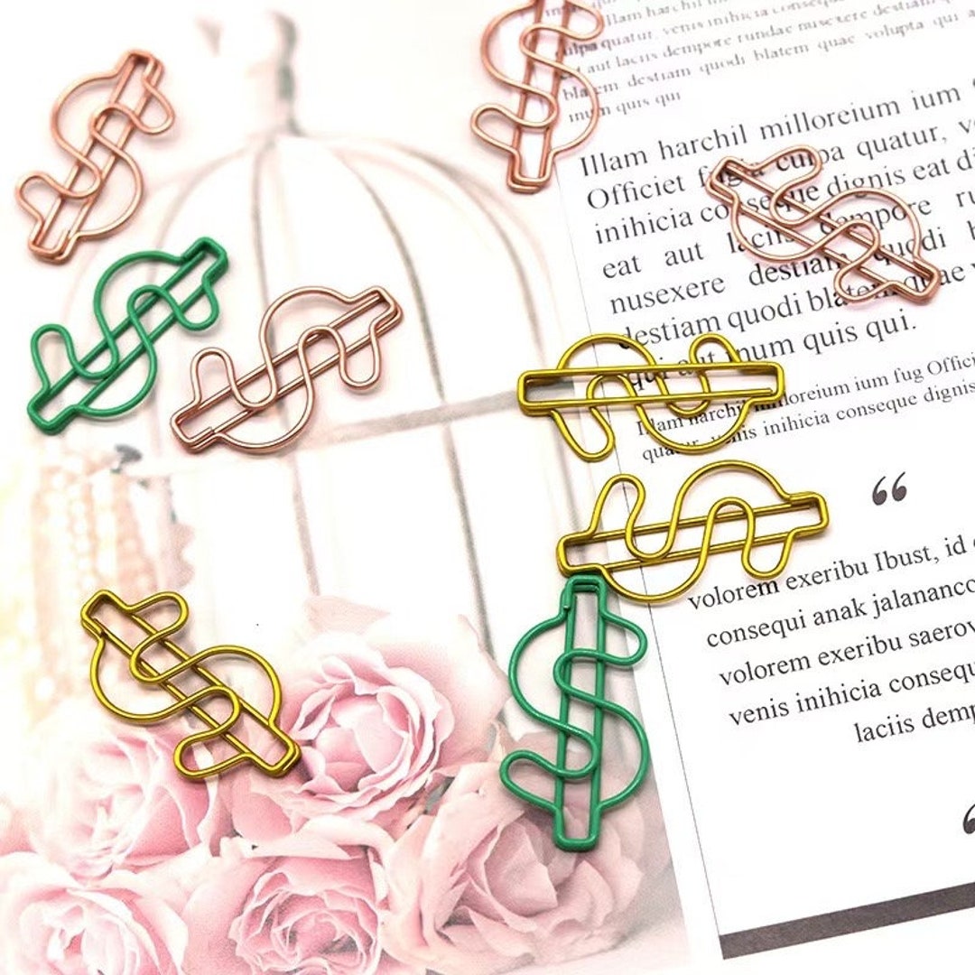 Rose Gold Dollar Sign Paper Clips: Green Metal Stationery - Etsy