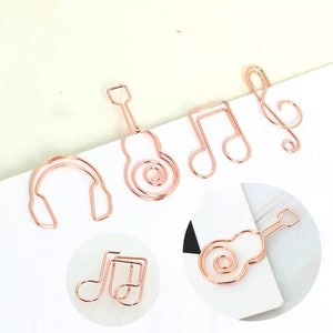 Rose Gold Music Note Paper Clips /guitar Metal Clips /rose Gold ...