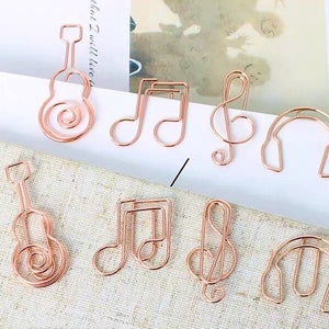 Rose Gold Music Note Paper Clips /guitar Metal Clips /rose Gold ...