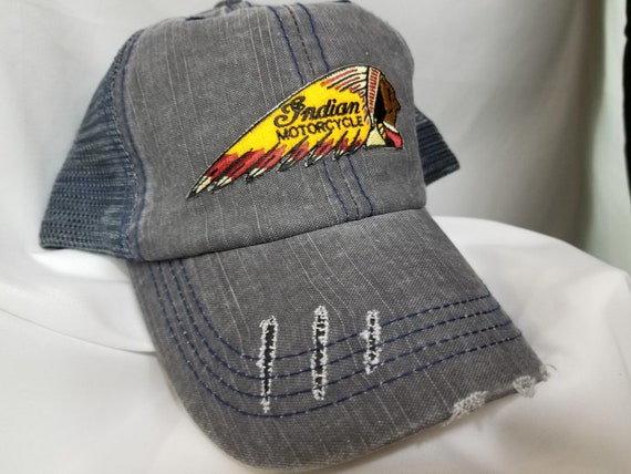 New Distressed Indian Motorcycle Mesh Cap Hat | Etsy