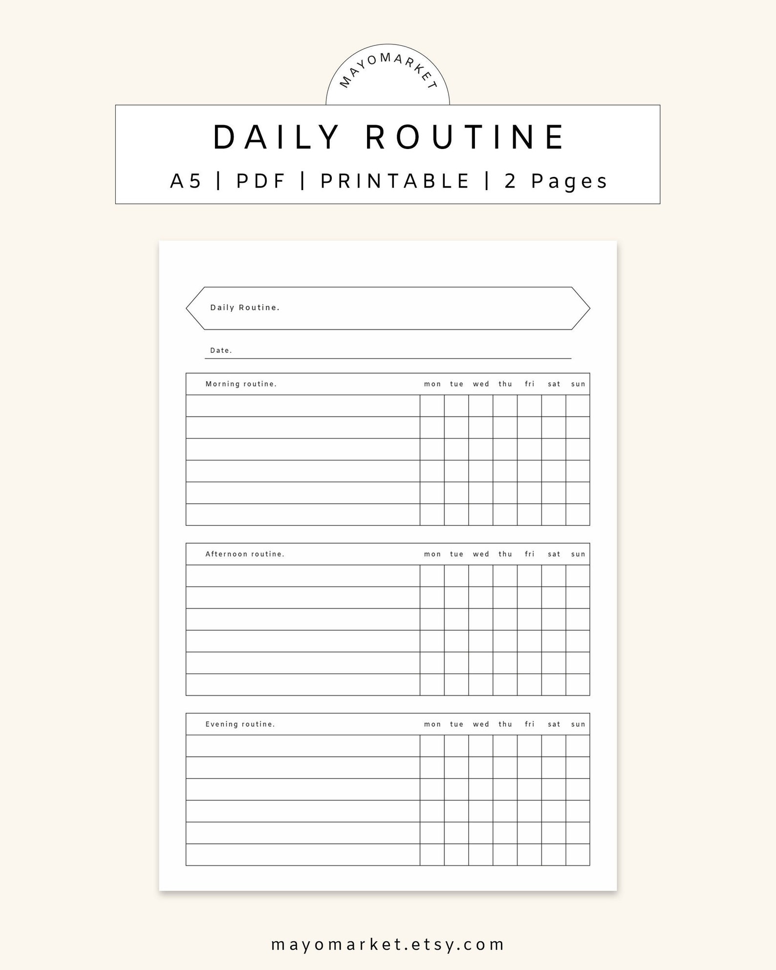 Planificador de rutina diaria PDF imprimible / Plantilla de | Etsy