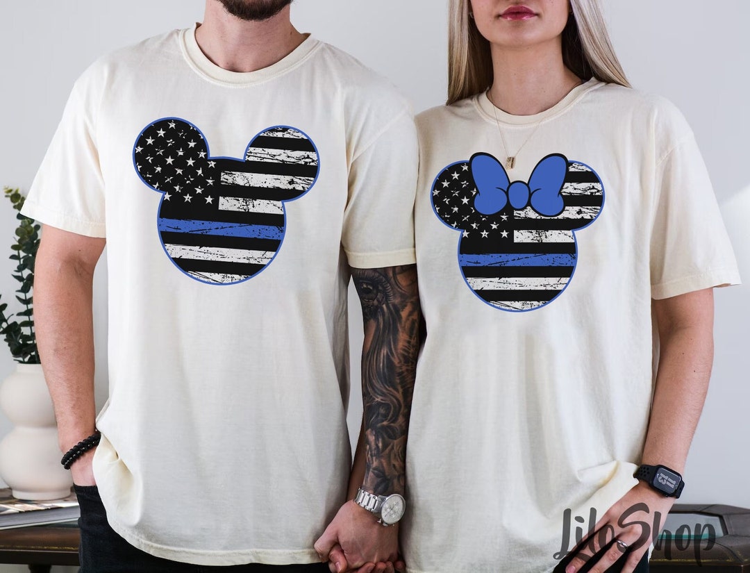 Police Minnie & Mickey Mouse Shirt, Blue Line Matching Couple Tees ...
