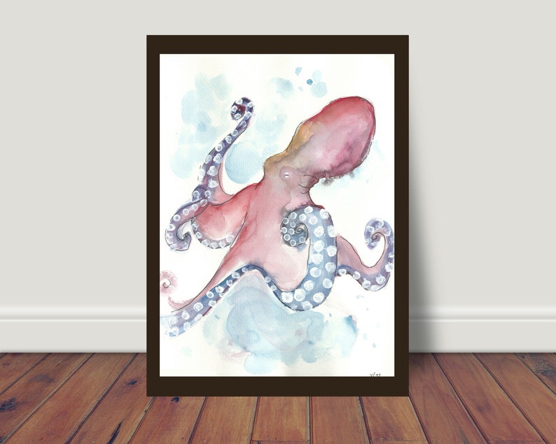 Octopus Picture Poster A4 21 X 30 Cm With Watercolor Print Decorative ...