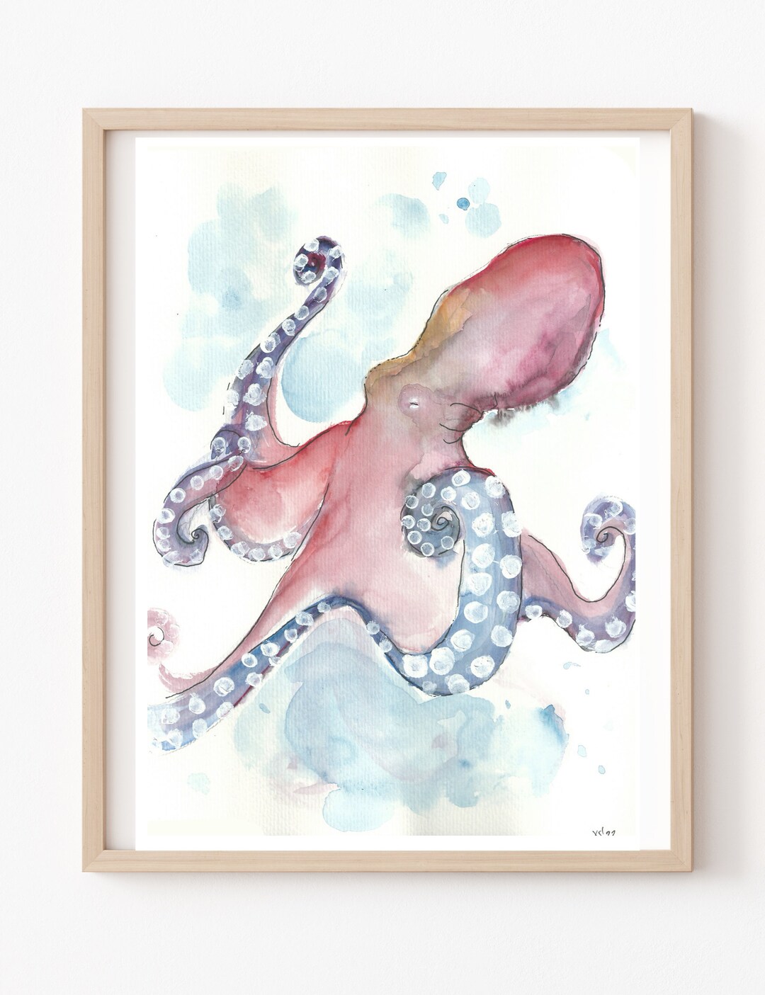 Octopus Picture Poster A4 21 X 30 Cm With Watercolor Print Decorative ...
