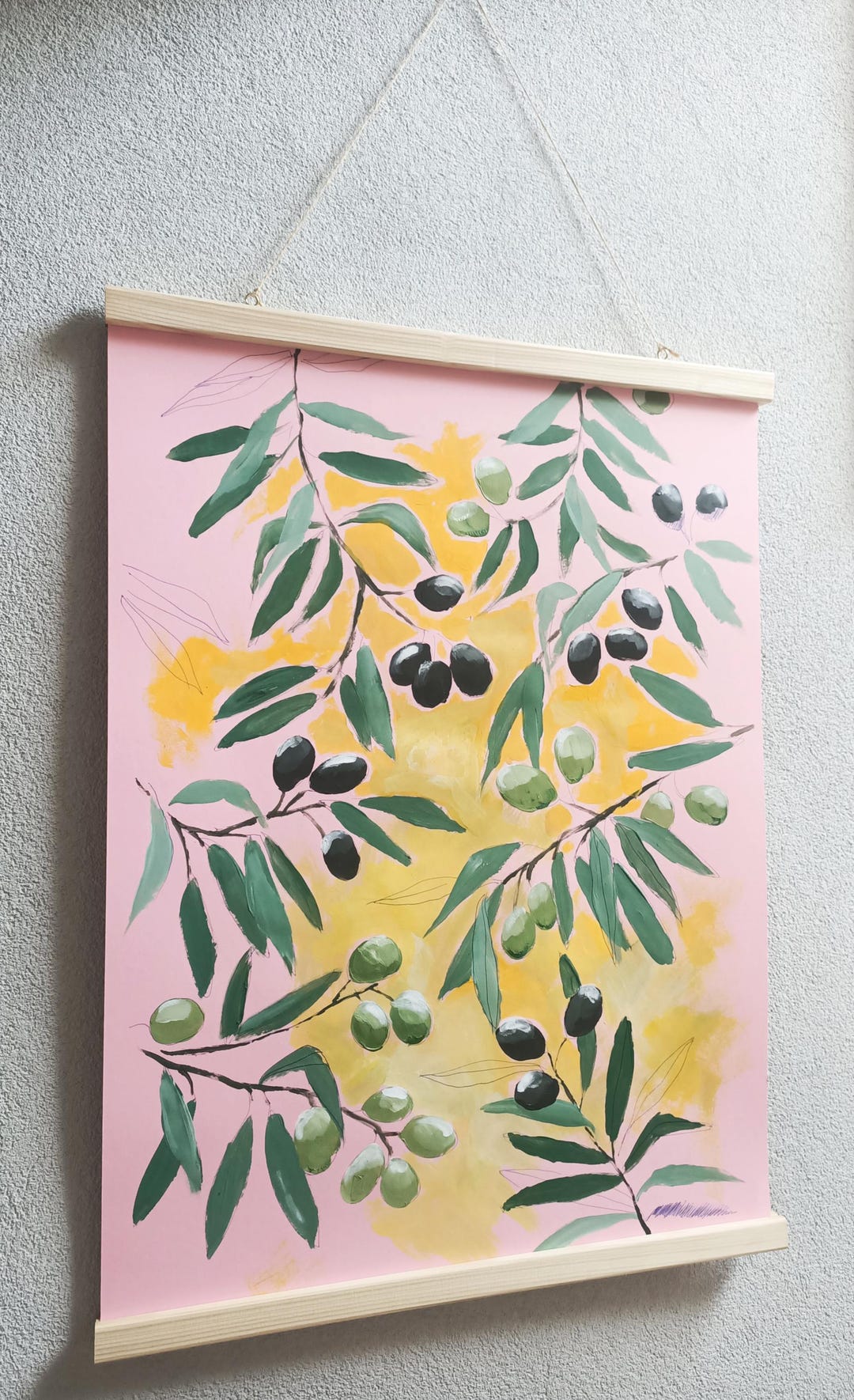 Poster Olives Hand-painted Acrylic Painting 50 X 70 Cm Original Pink ...