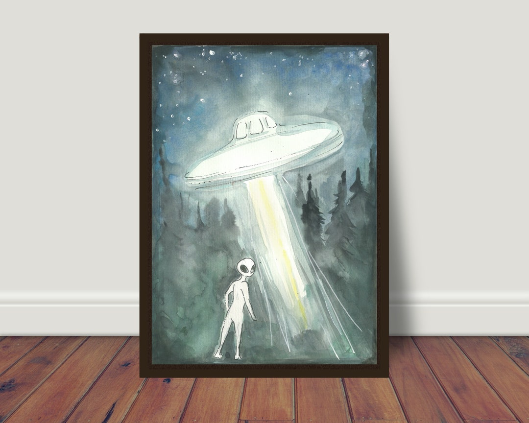 UFO Alien Picture Poster A4 21 X 30 Cm Astro Watercolor Print ...