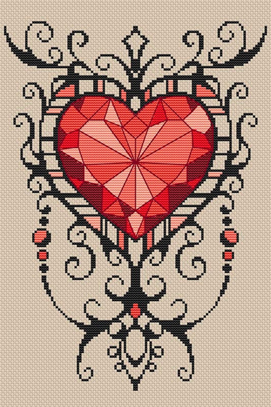 Gothic heart cross stitch Valentines cross stitch pattern | Etsy