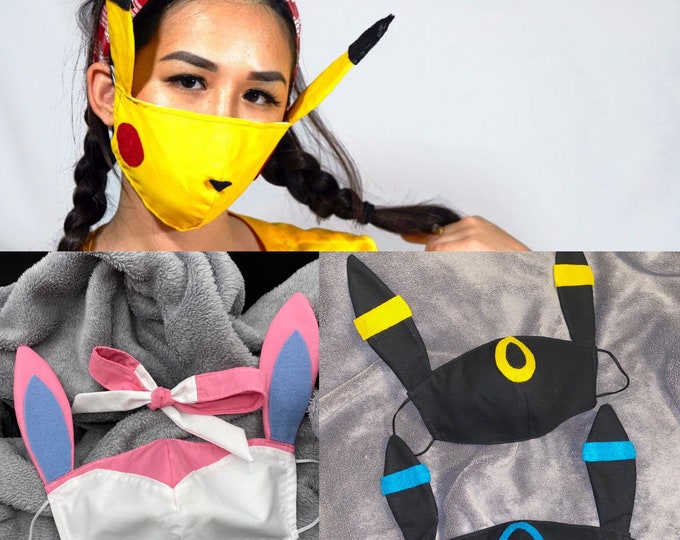 Pokemon Face Mask, Pikachu, Sylveon, Shiny Umbreon, Halloween Costume ...