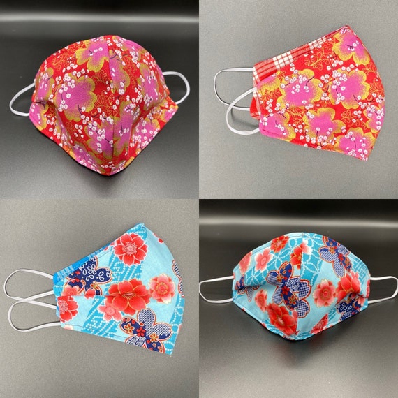 Japanese Cherry Blossom Sakura and Palaka Cotton Face Mask | Etsy