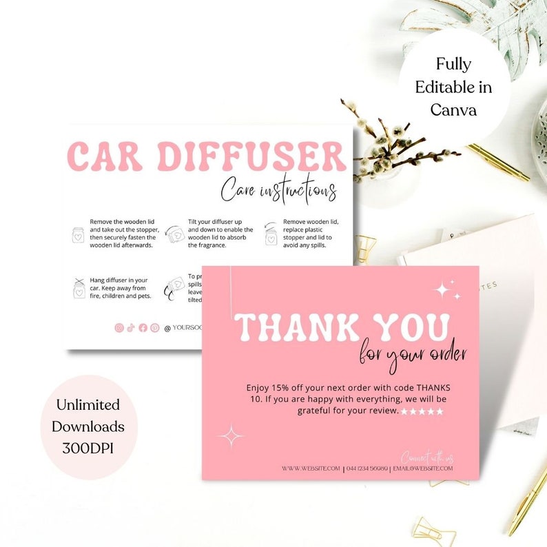 Car Diffuser Care Guide Template, Editable Car Diffuser Oil ...
