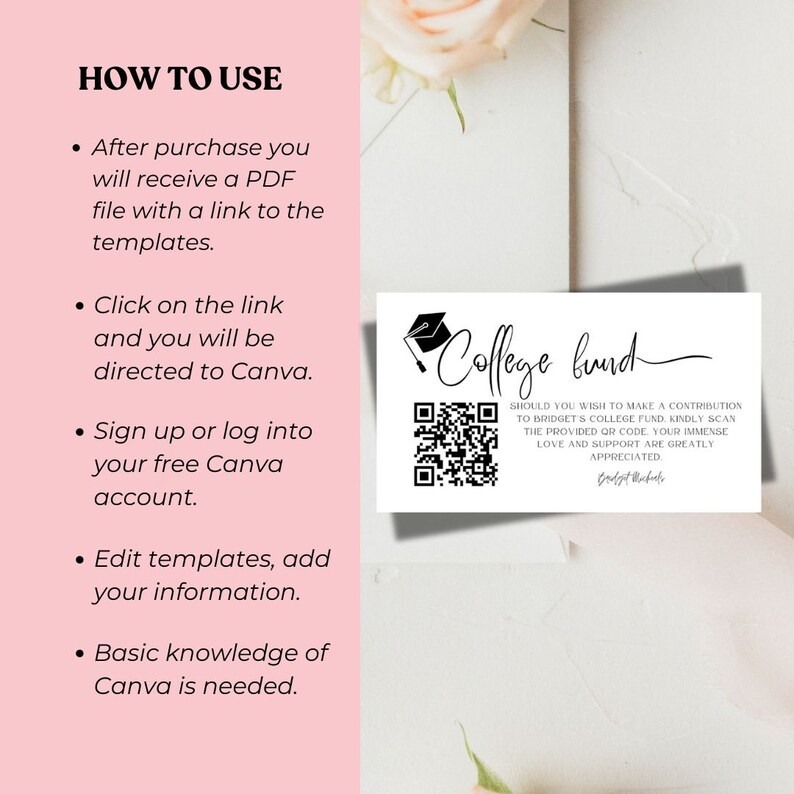 Editable College Fund Graduation QR Code Insert, Printable Grad Wish ...