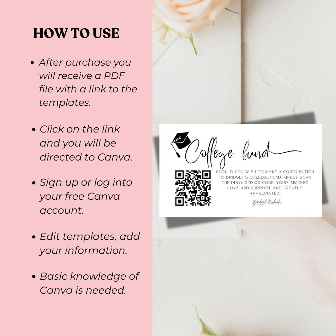 Editable College Fund Graduation QR Code Insert, Printable Grad Wish ...