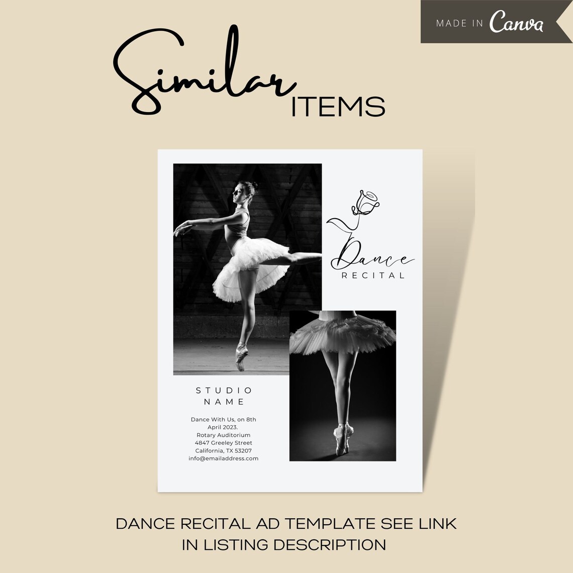 Full Page Dance Recital Ad Template, Ballerina Dance Ad Template ...