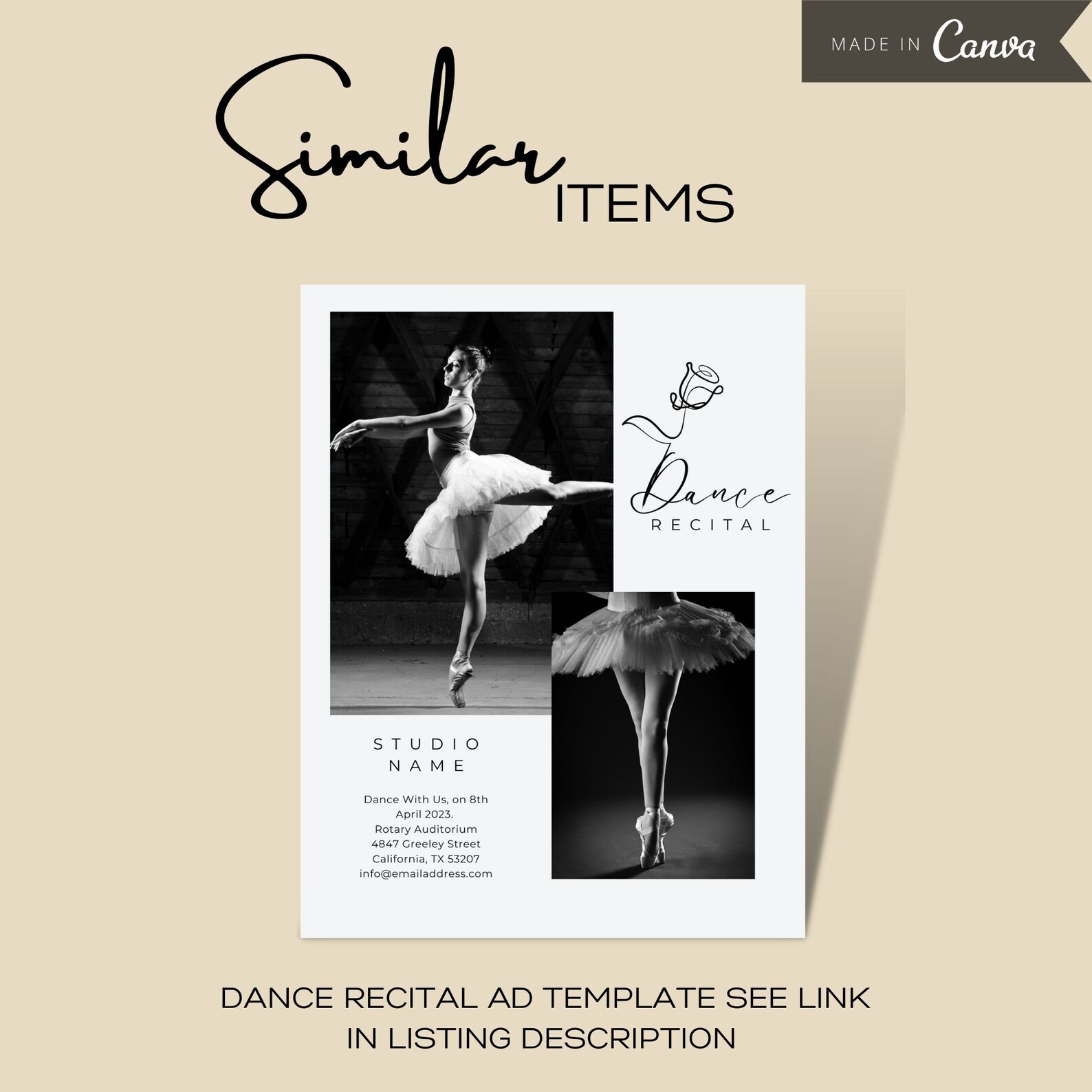 Full Page Dance Recital Ad Template, Ballerina Dance Ad Template ...
