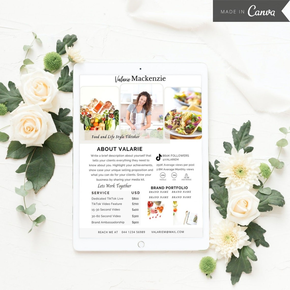 1 Page Food Blogger Media Kit Template, Canva Influencer Media Kit ...