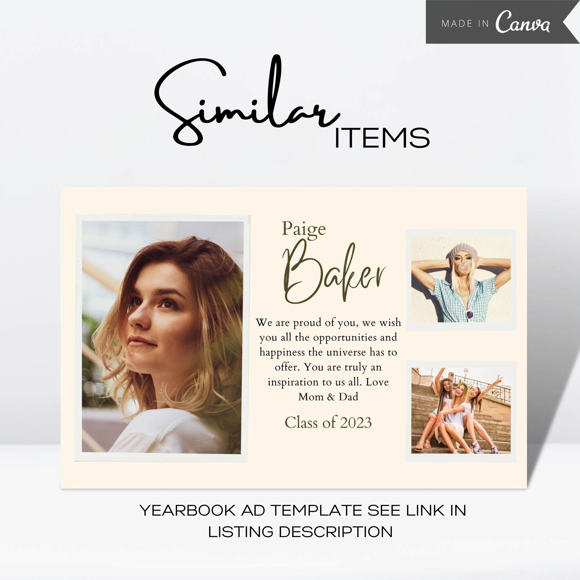 Yearbook AD Tribute Template, Senior Yearbook AD, Editable Canva Grad ...