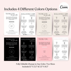 Editable Balloons Care Instructions Template, Mini Printable Balloon ...