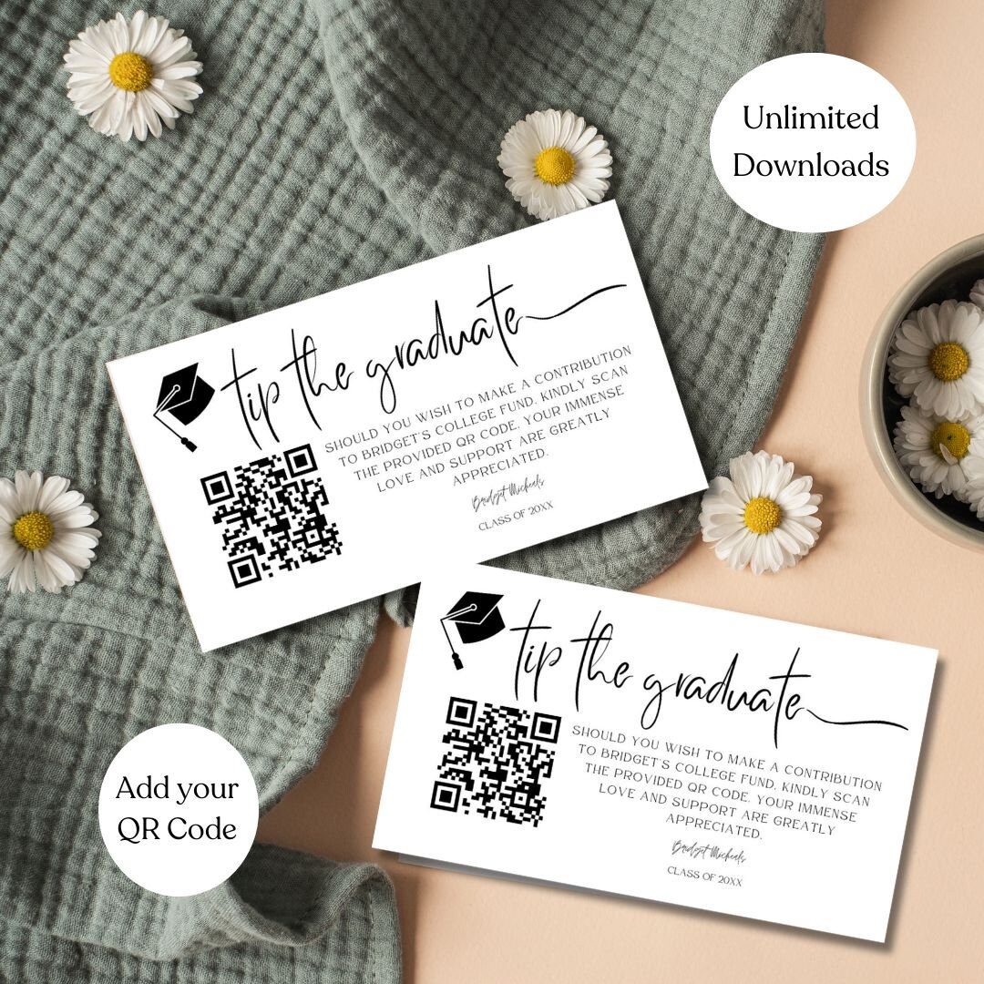 Editable College Fund QR Code Insert Card, Printable Graduation Tip ...