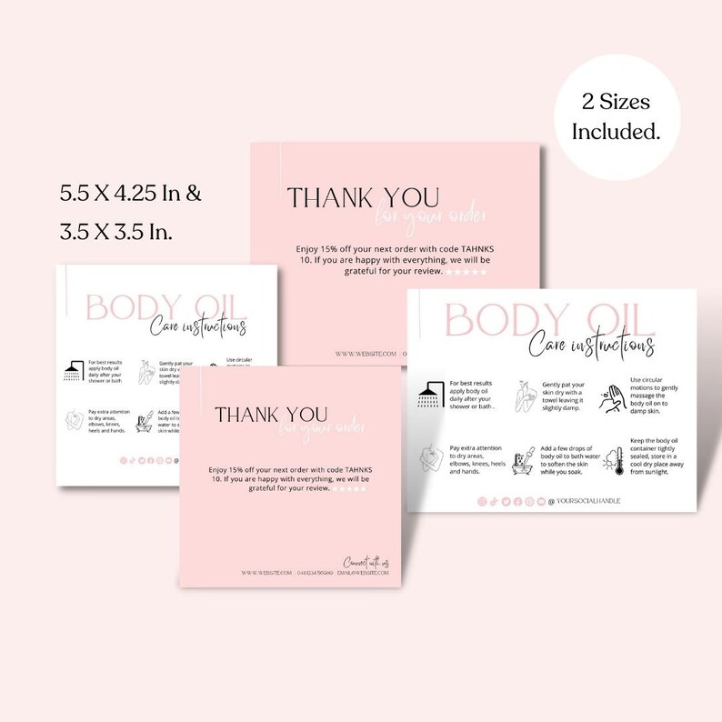 Printable Body Oil Care Card Template, Dry Oil Instructions Card ...