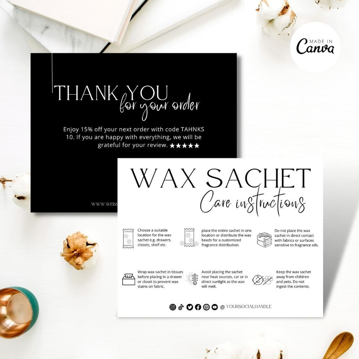 Wax Sachet Care Card Template, Editable Wax Sachet Safety Instructions ...