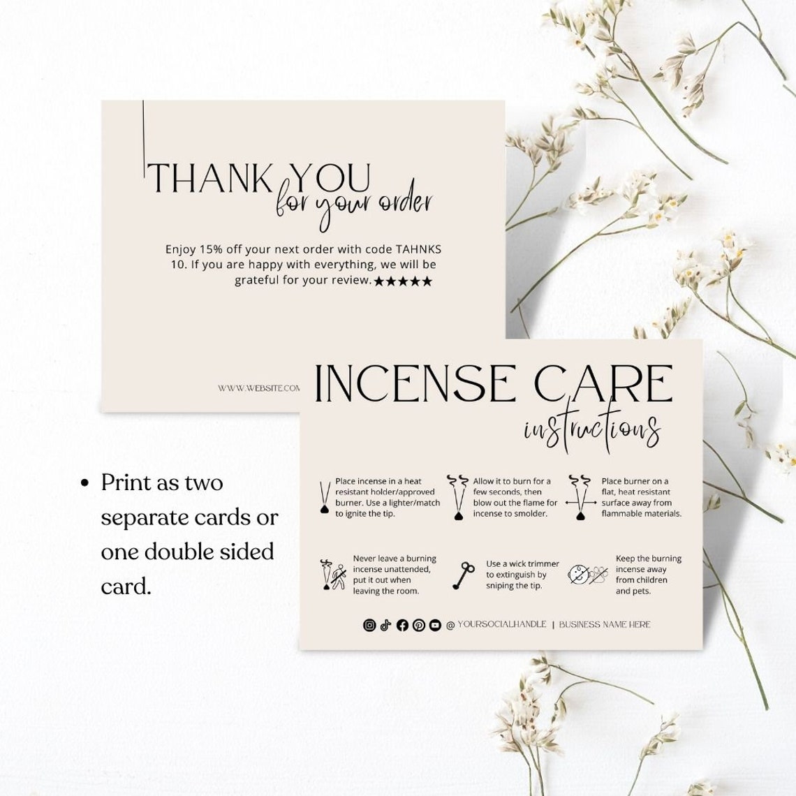 Editable Incense Care Card, Printable Scented Incense Safety ...
