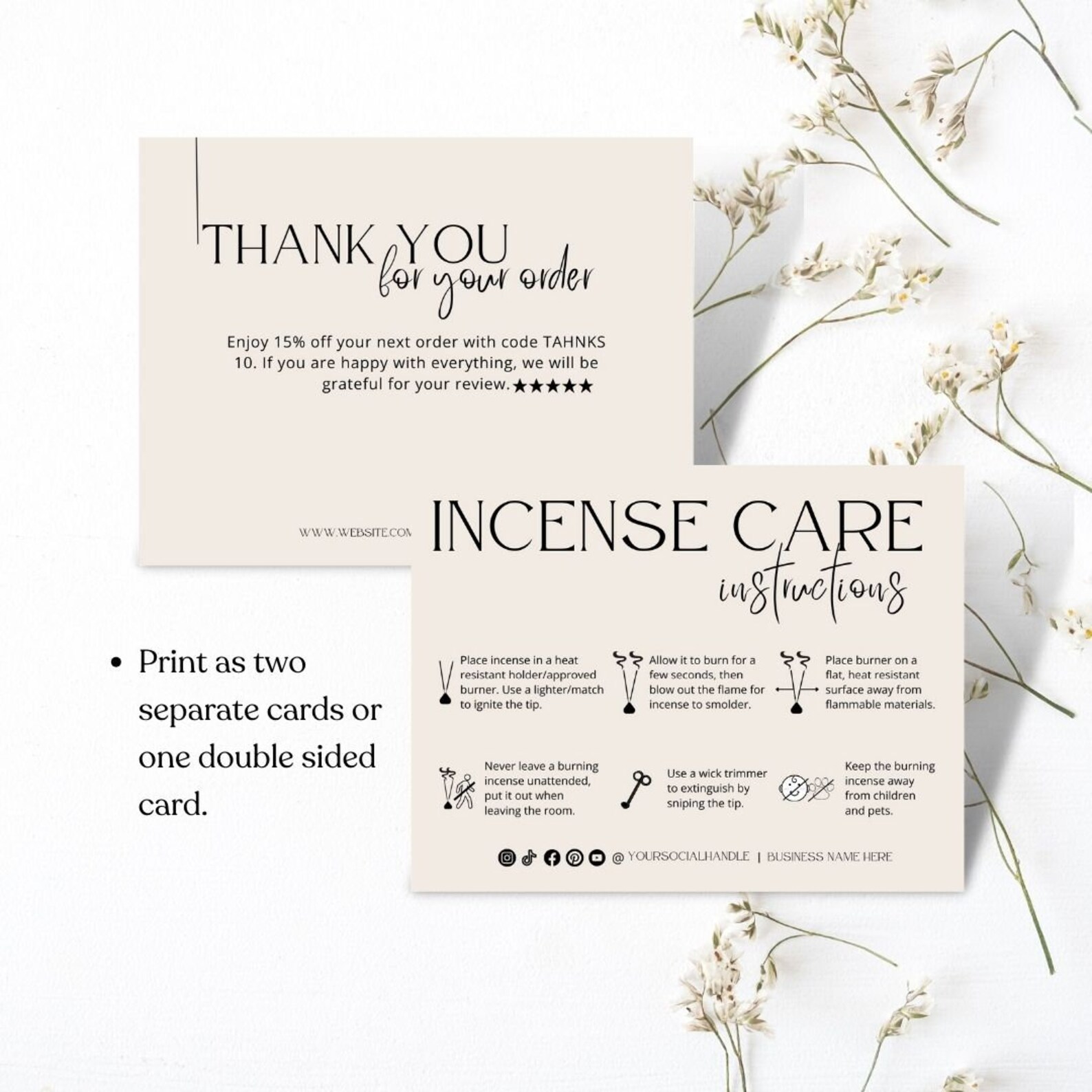 Editable Incense Care Card, Printable Scented Incense Safety ...