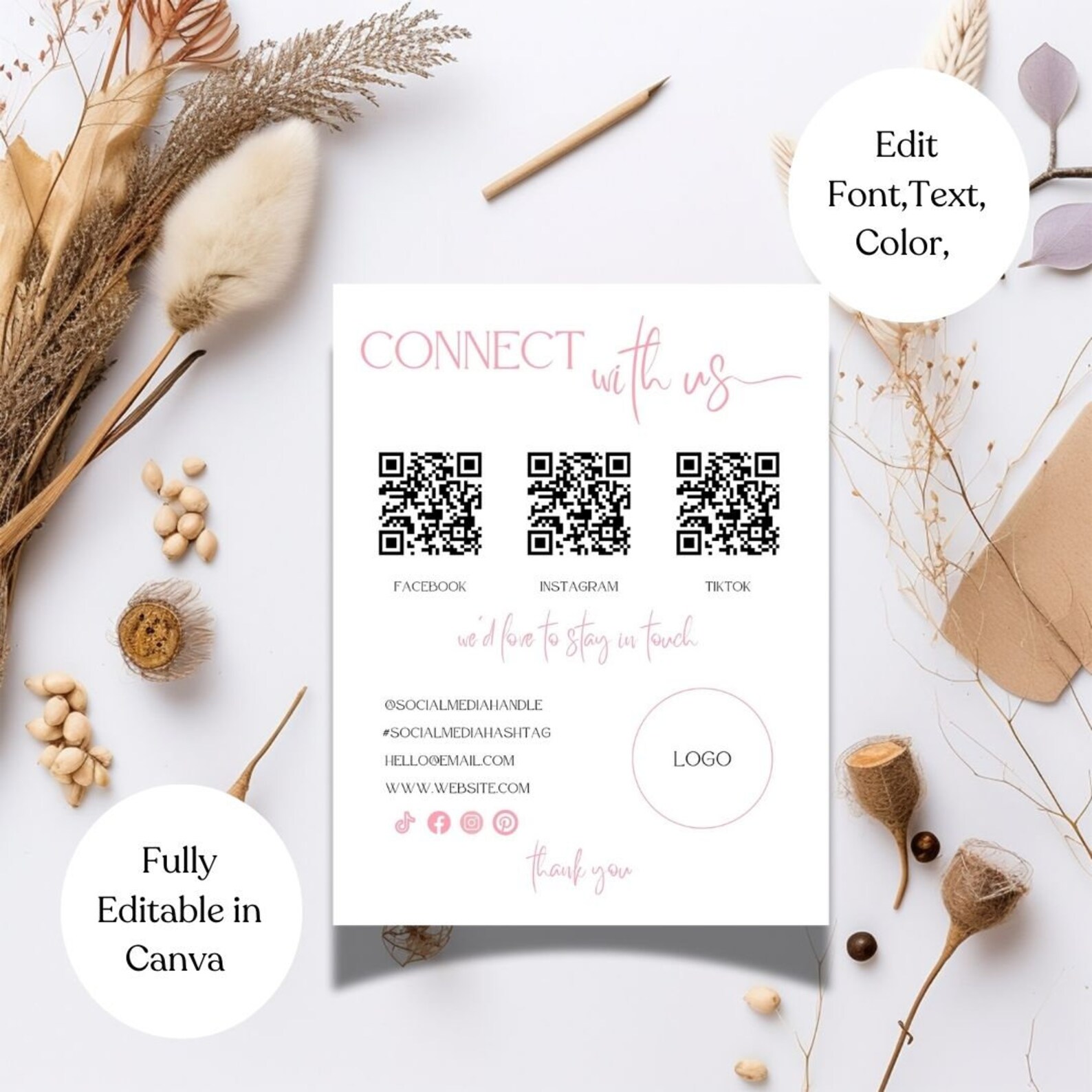 Follow Us on Social Media Sign, Editable Connect With Us QR Code ...