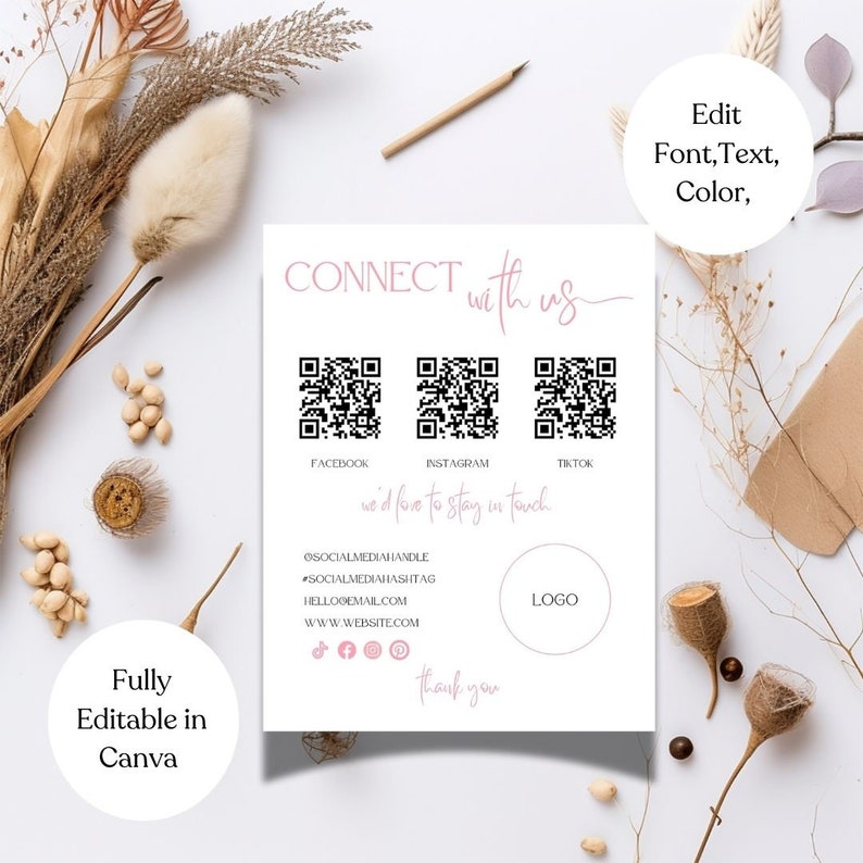 Editable Connect With Us QR Code Business Template, DIY Let's Be Social ...