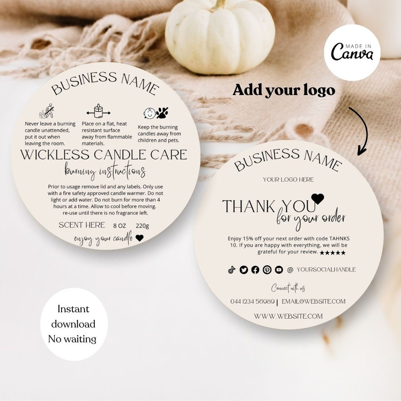 Printable Wickless Candle Warning Label, Candle Safety Instructions ...