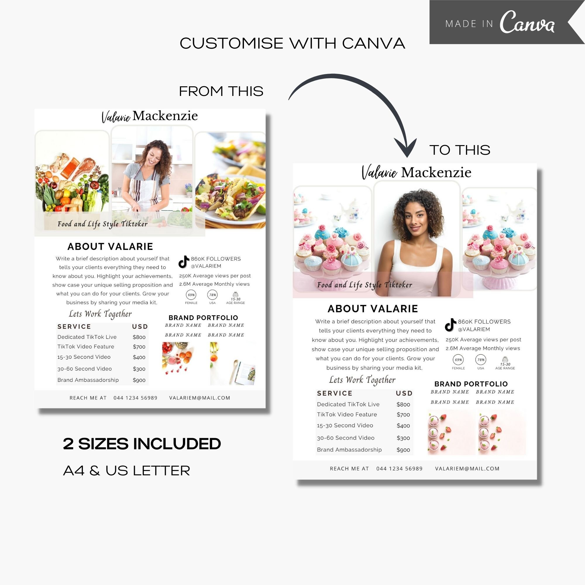 1 Page Food Blogger Media Kit Template, Canva Influencer Media Kit ...