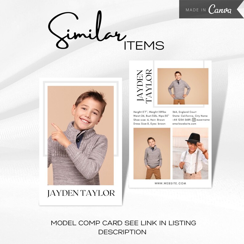 Kids Model Comp Card, Modeling Agency Zed Card, Editable Model ...