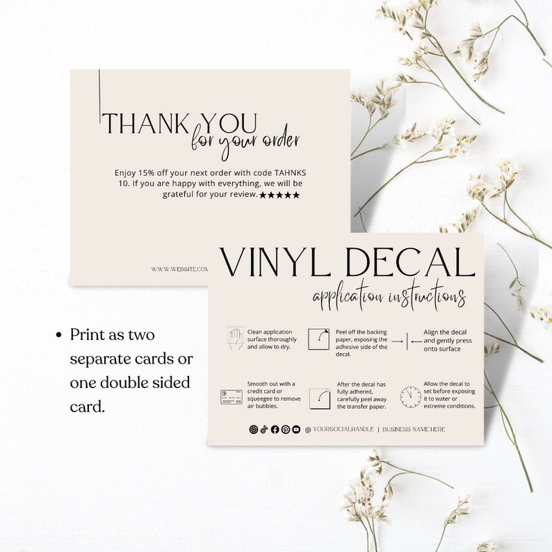 Editable Vinyl Decal Care Card Instructions, DIY Decal Instructions ...