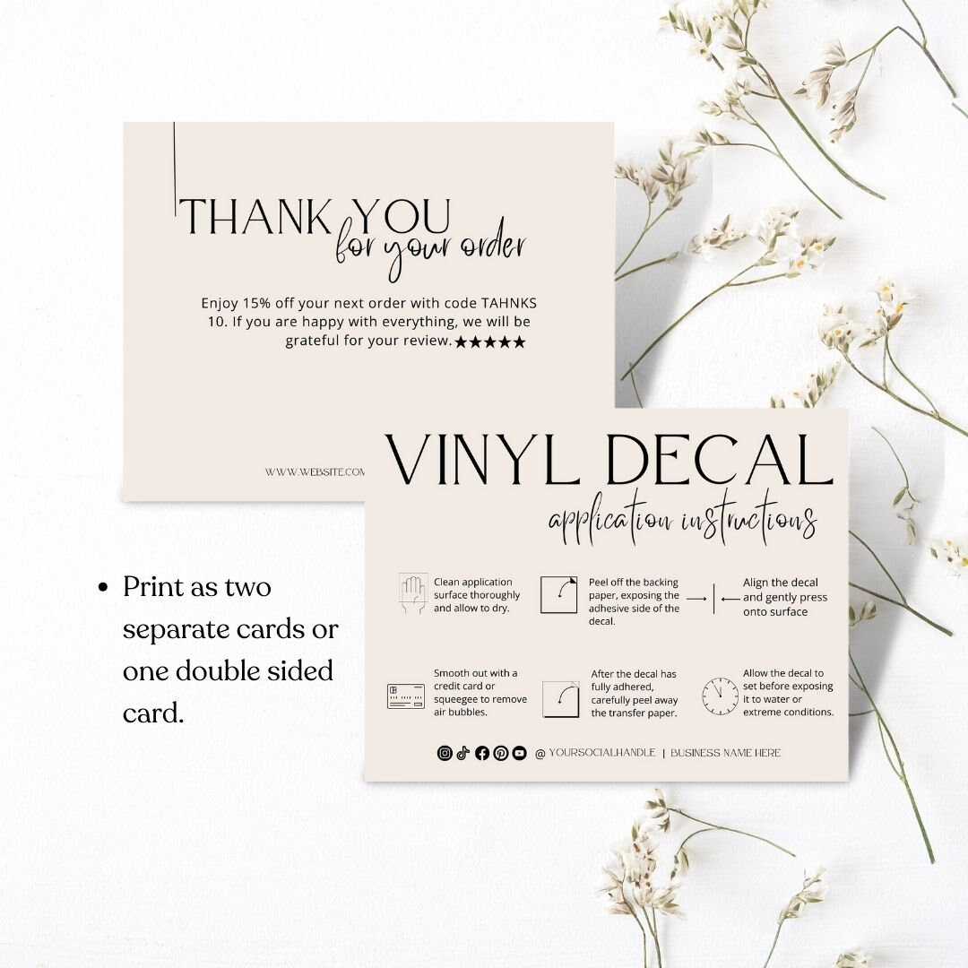 Editable Vinyl Decal Care Card Instructions, DIY Decal Instructions ...