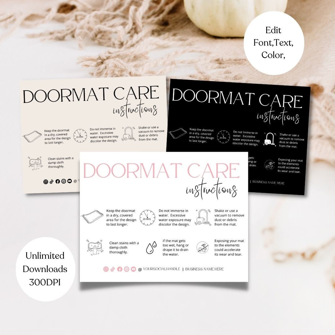 Doormat Care Card Template, Editable Welcome Doormats, Printable ...