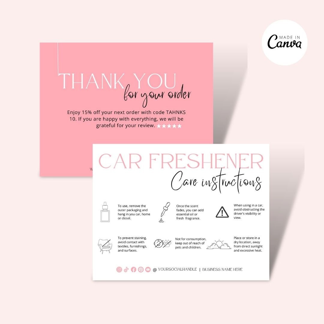 Editable Car Freshener Care Card, Printable Fragrance Safety Hanging ...
