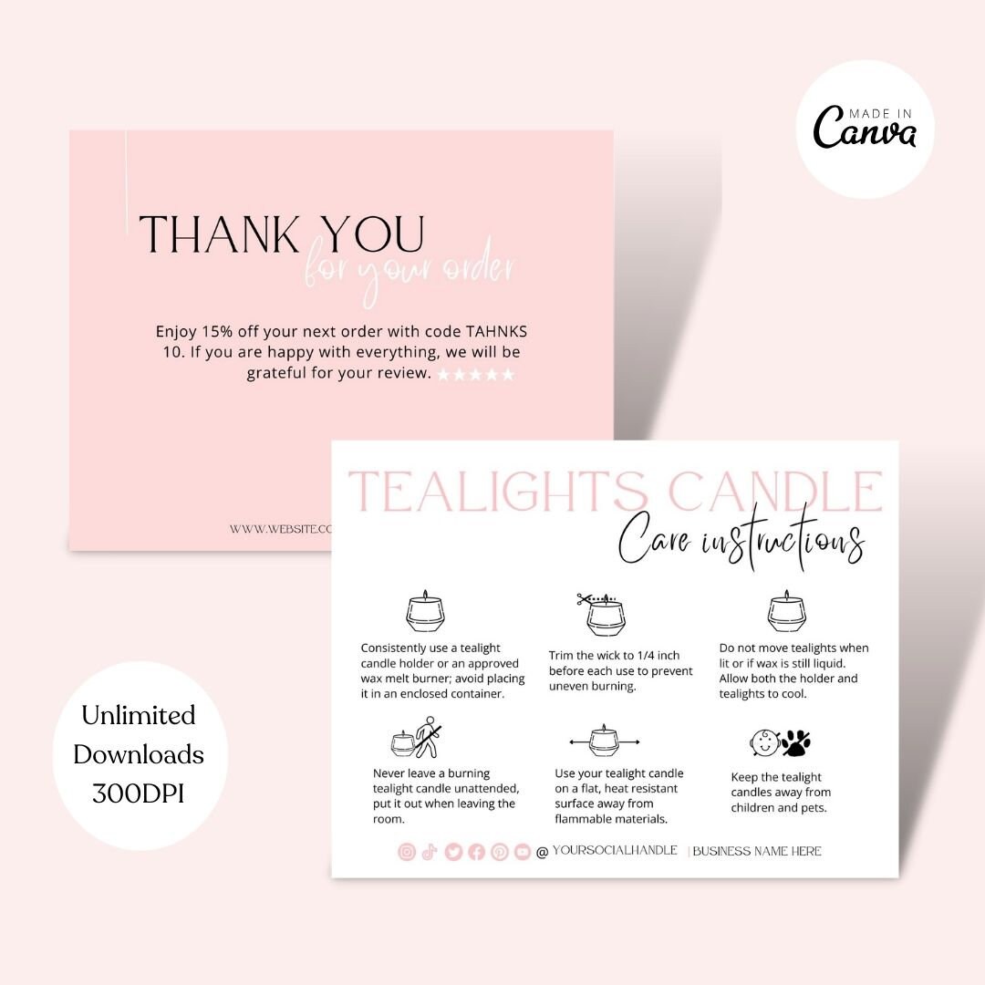 Editable Tealight Candle Care Card, Printable Candle Safety ...