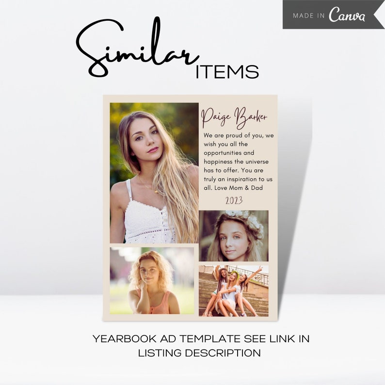 Yearbook AD Tribute Template Full Page, Senior Yearbook AD Quarter Page ...