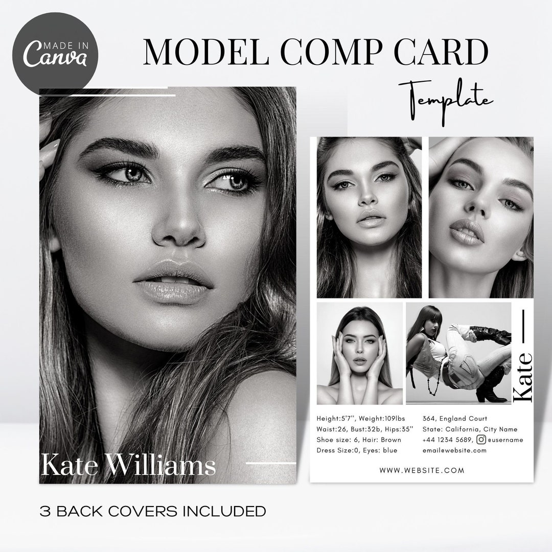 Model Comp Card Modeling Photo Card Canva Template Editable - Etsy