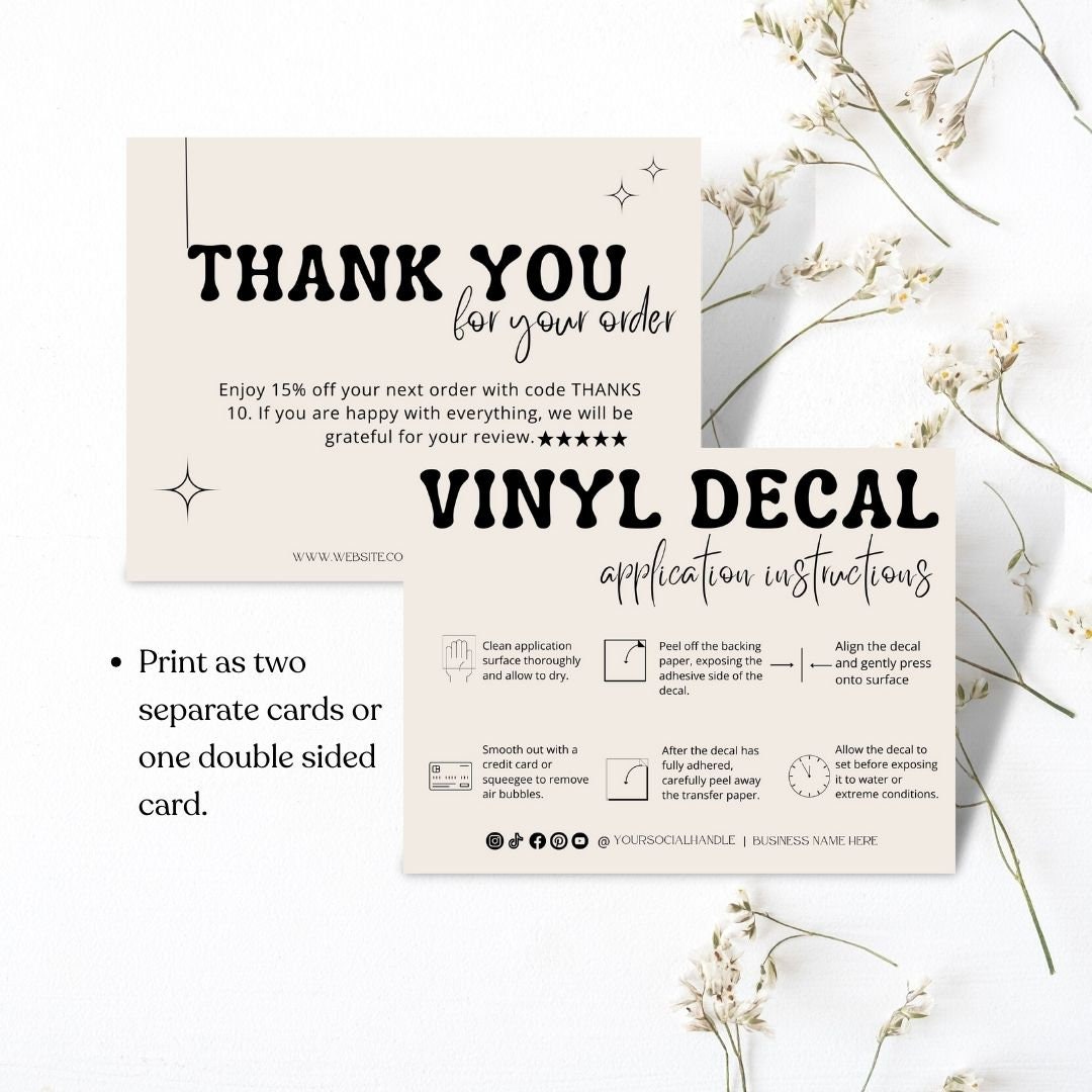 Editable Vinyl Decal Care Card Instructions, DIY Decal Instructions ...