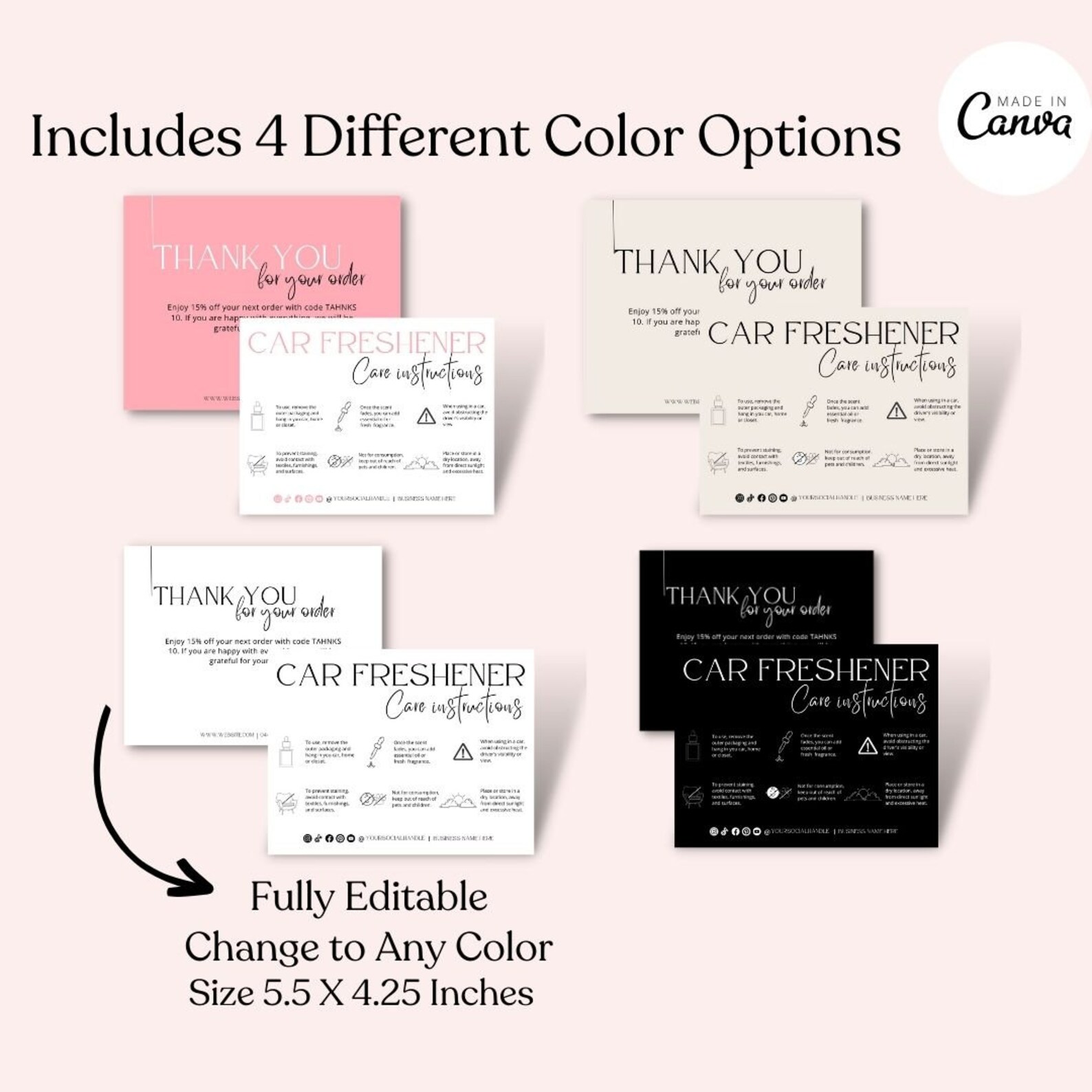 Editable Car Freshener Care Card, Printable Fragrance Safety Hanging ...