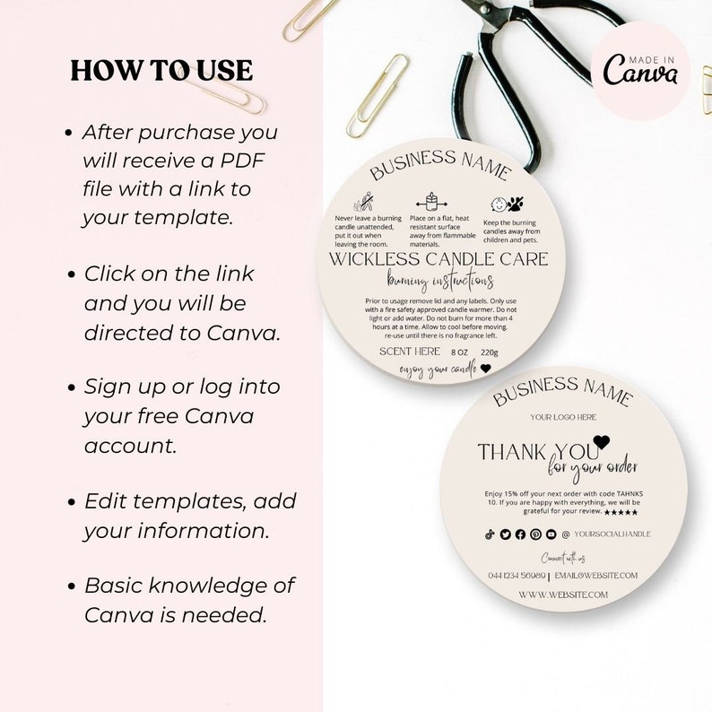 Printable Wickless Candle Warning Label, Candle Safety Instructions ...