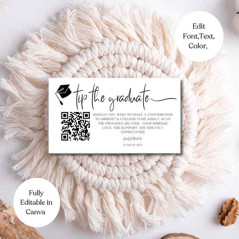 Editable College Fund QR Code Insert Card, Printable Graduation Tip ...