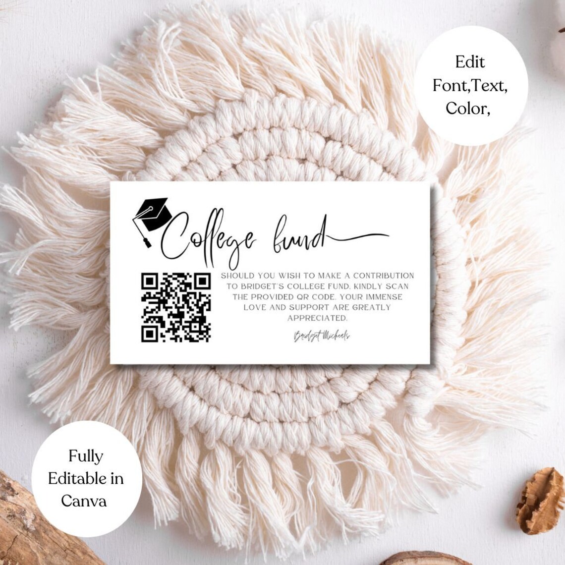 Editable College Fund Graduation QR Code Insert, Printable Grad Wish ...